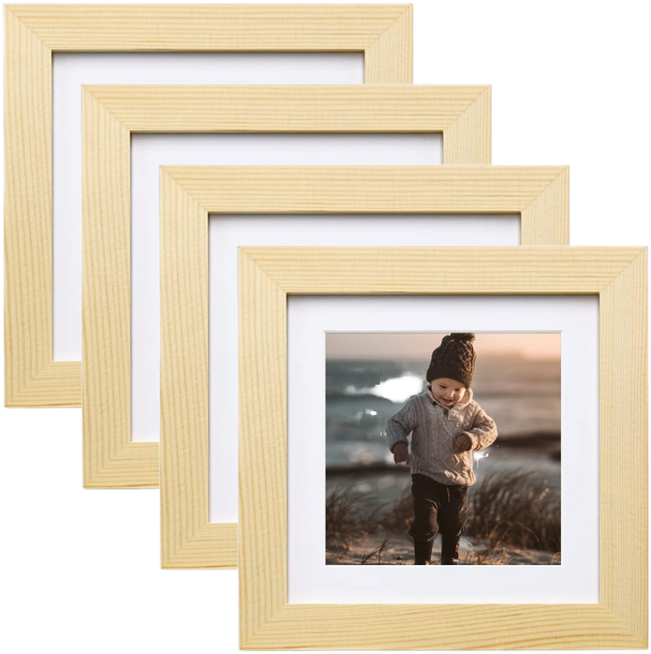 Rustic Brown Solid Wood Picture Frames Square Acrylic Plexiglass Mat ...