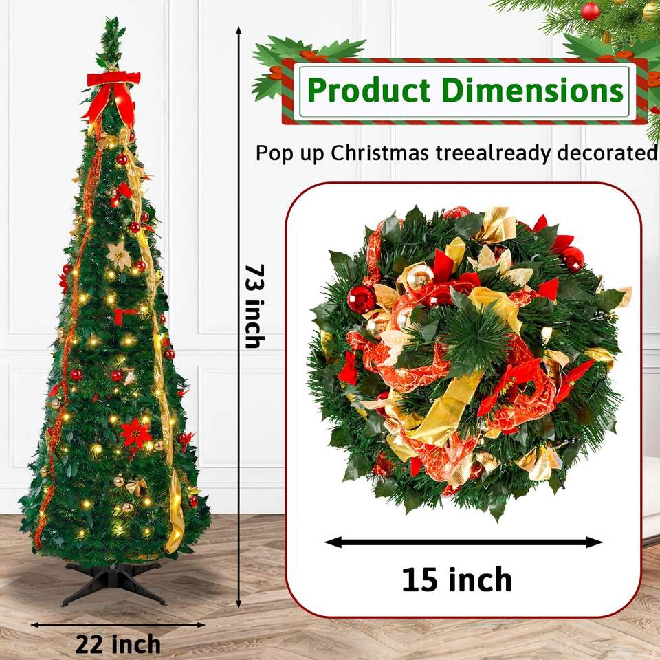 6ft Simulation Pop-up Christmas Tree, Extendable and Foldable Tree ...