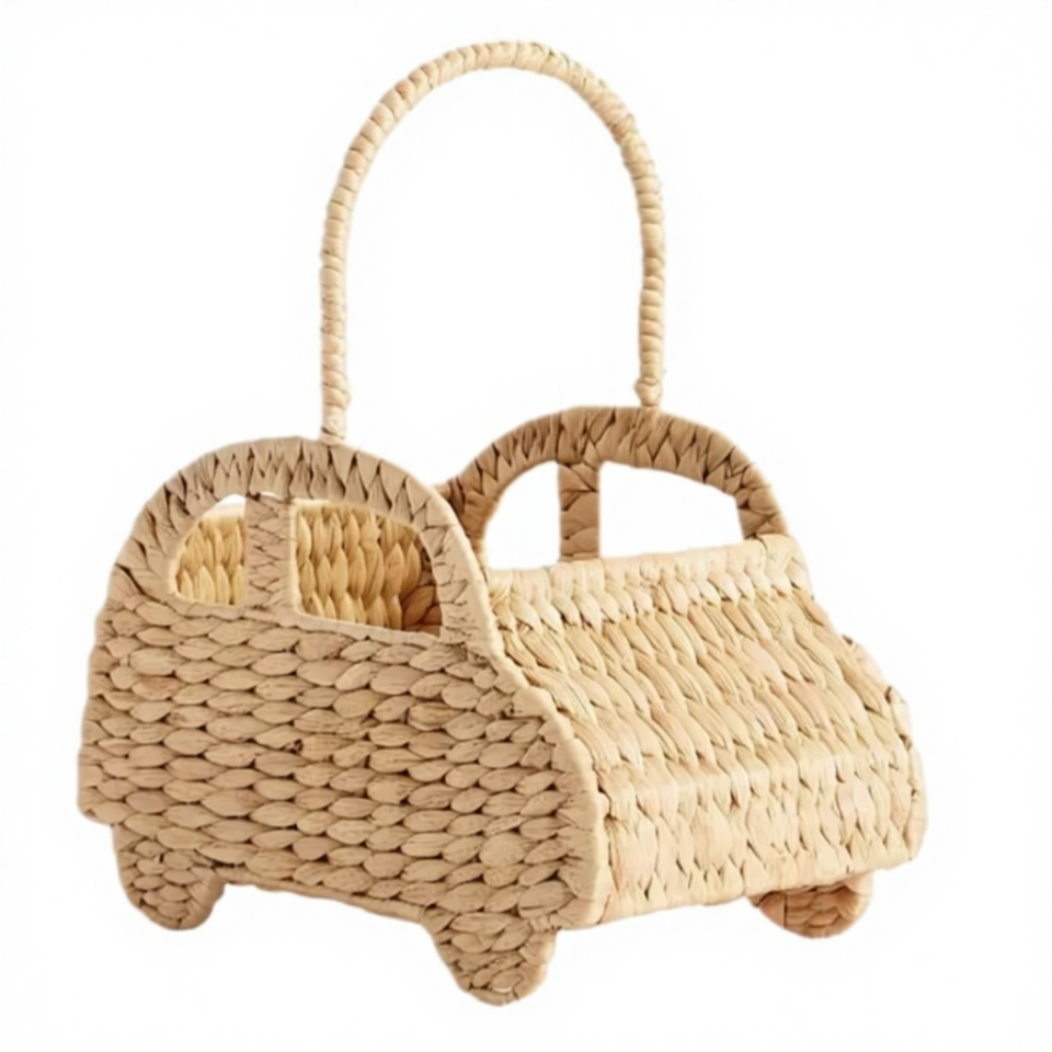 Handmade Woven Water Hyacinth Car-shaped Storage Basket Child Toy ...