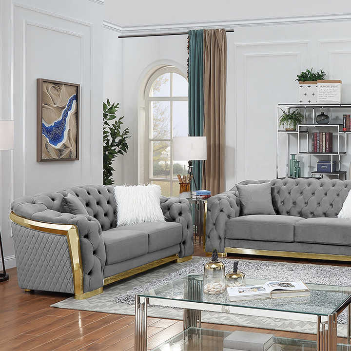 Chanwy Factory Modern Living Room Velvet Fabric Sofa Set