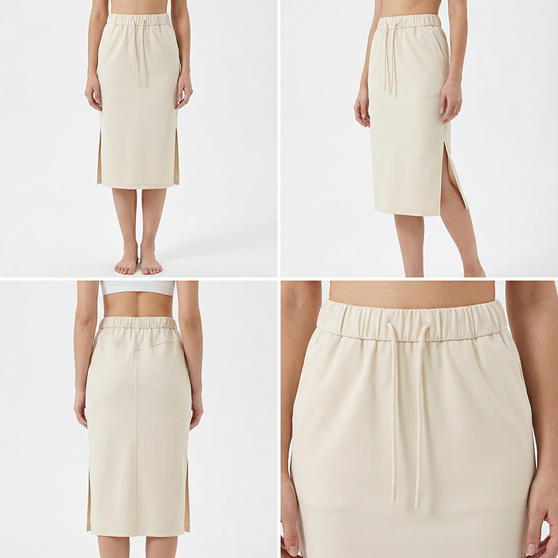 Women's High-Waisted Stretch Pencil Skirt with Drawstring Waist, Slim ...