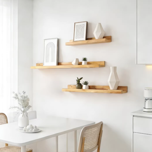3-Story Modern Wood Ledge Unit Floating Vertical Shelf Wall-Mounted ...