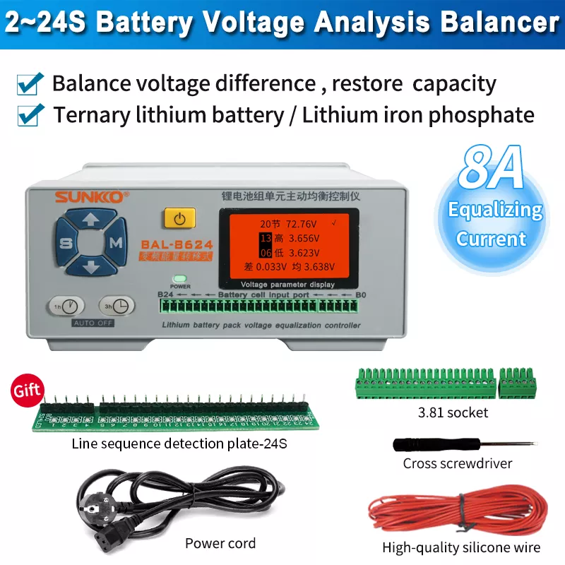 Active Balancer Sunkko BAL-8624 2S~24S 8A Battery Voltage Analyzer Balancer Products from Hunan ...