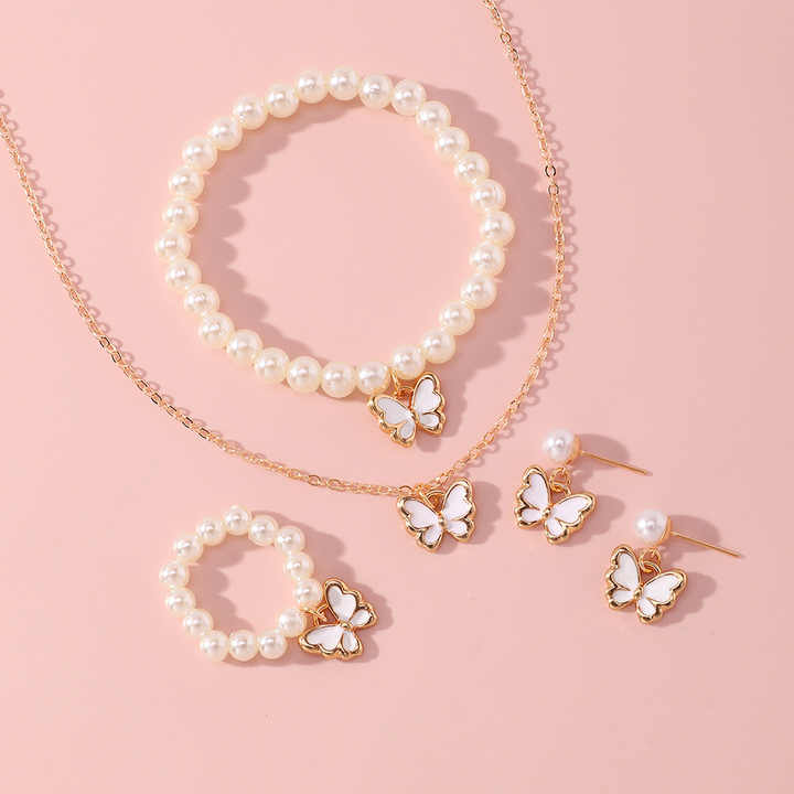 4pcs/Set Popular Cute Children Jewelry Set Four Leaf Clover Pearl ...