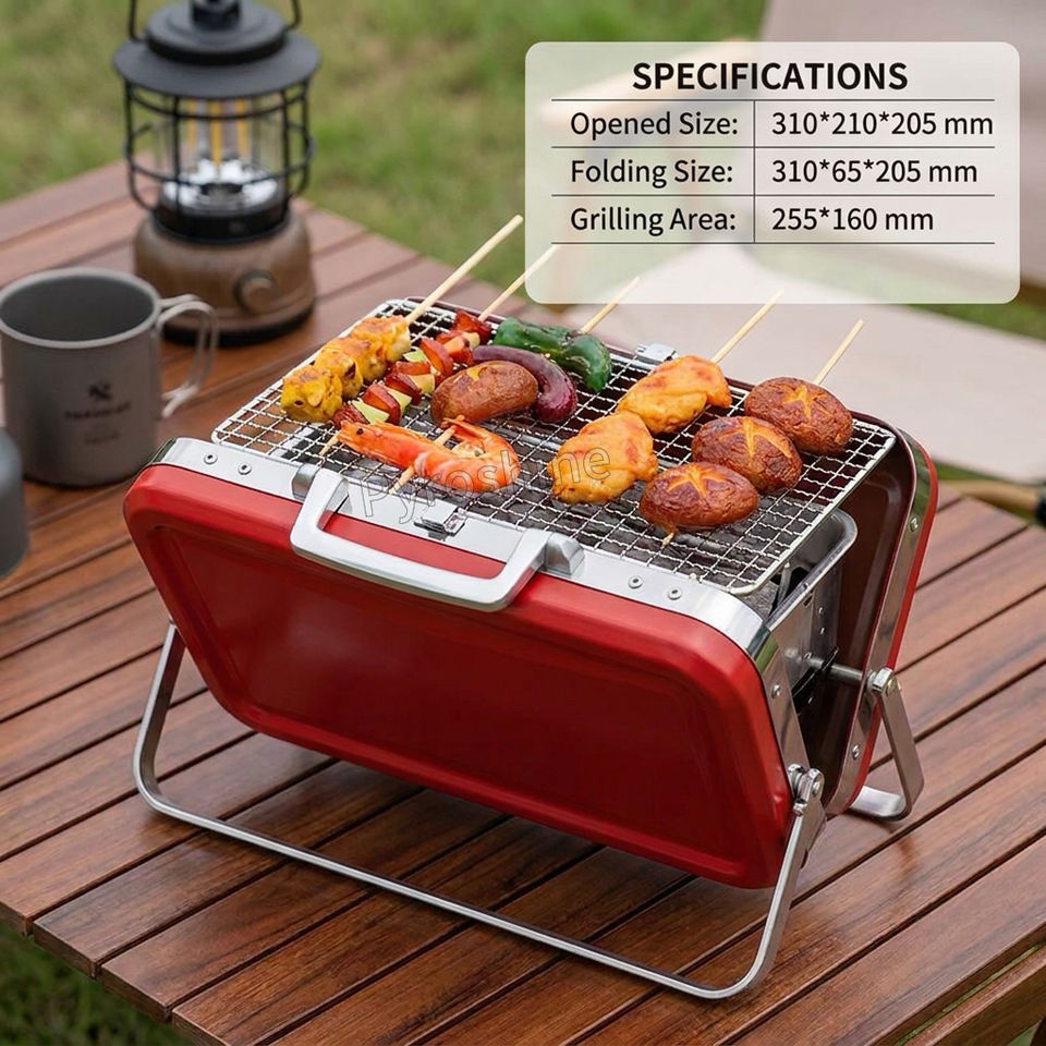 Backyard Party Charcoal BBQ Grill Portable Suitcase Style Foldable ...