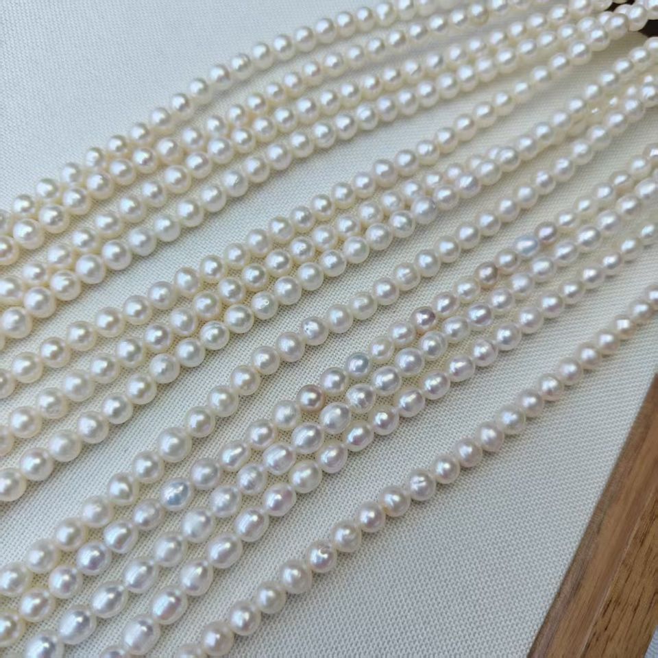 High Luster 5-6mm Round White Zhuji Freshwater Full-drilled Semi ...