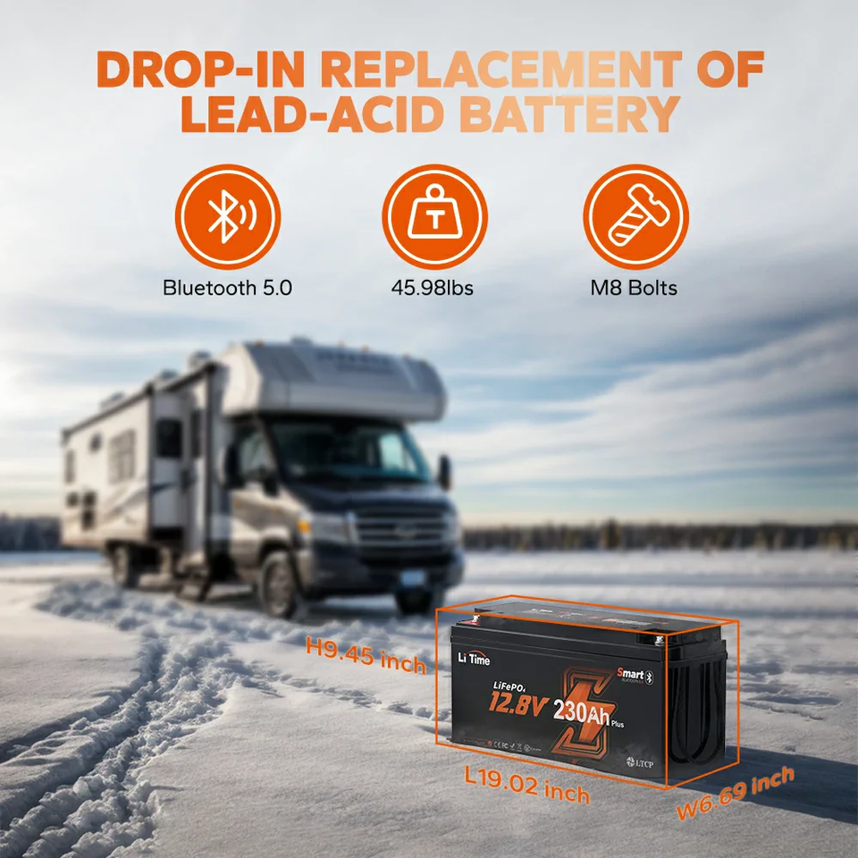 Low-Temp Protection LiTime 12V 230Ah Bluetooth Lithium RV Solar Energy ...