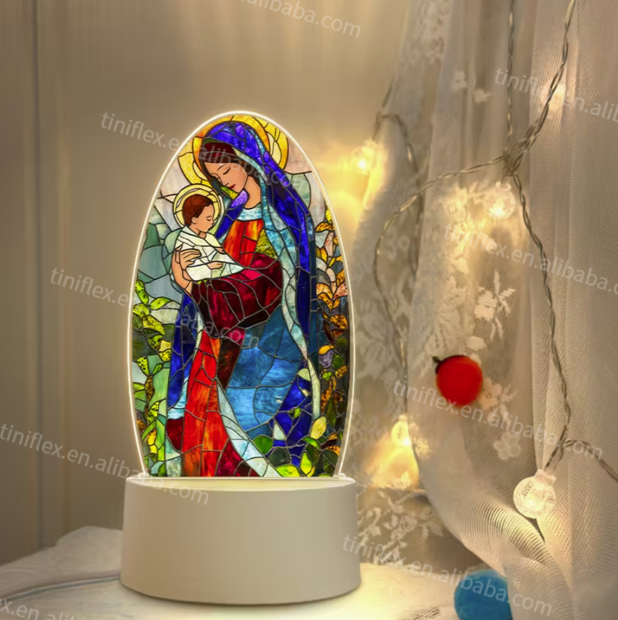 Virgin Mary Night Light LED Guadalupe Statue Lamp Religious Table Lamp ...
