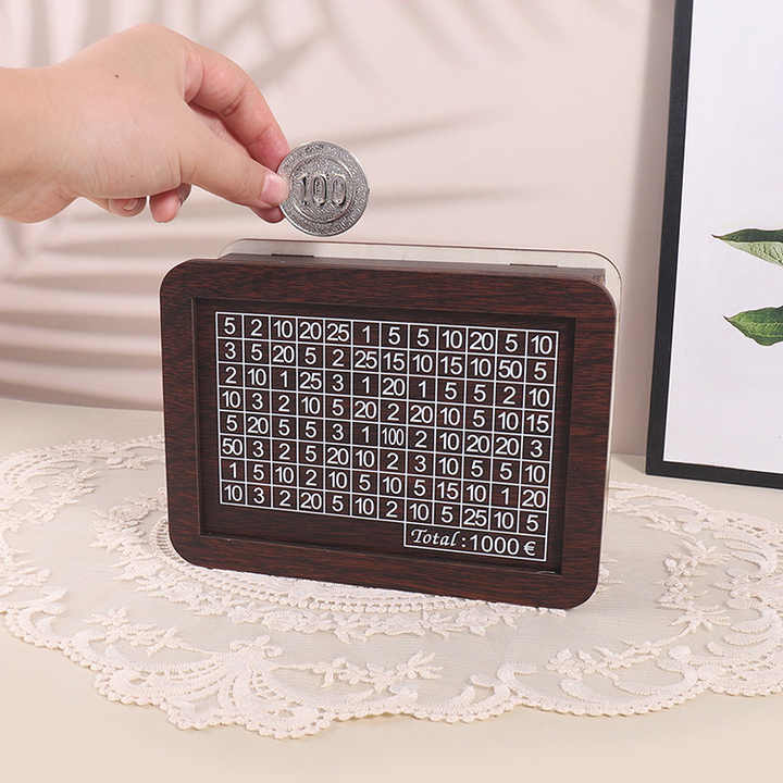 Personalized Customize Retro Reusable Wooden Money Box With Money Goal ...