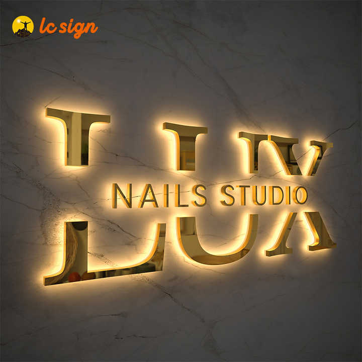 Customized Brushed Gold Backlit Signs for Business Logo