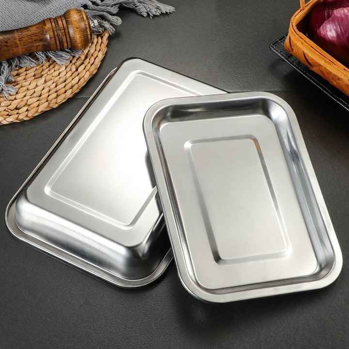 Customizable Handle Stainless Steel Rectangular Tray Cafeteria Plate ...