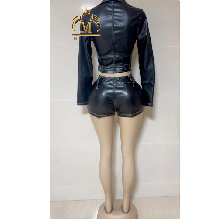 Spring Fall Women Shorts Outfits Stretch Zipper Crop Jacket Short Jeans ...