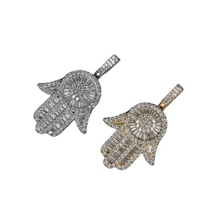 Custom Hip Hop Full Pave Setting Zircon Palm Silver / Gold Hamsa Charm ...