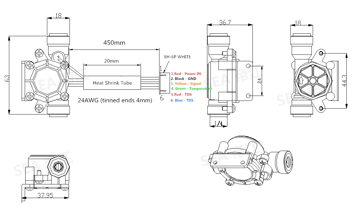 MH-01 Coffee Beet Tea Flow Sensor Hall Effect Pulse Signal 1/4 Quick ...