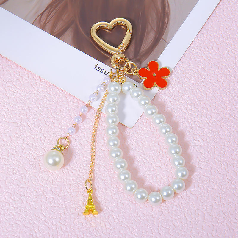 Flowers Enamel the Eiffel Tower Pearl Keychain Bag Pearls Charms ...