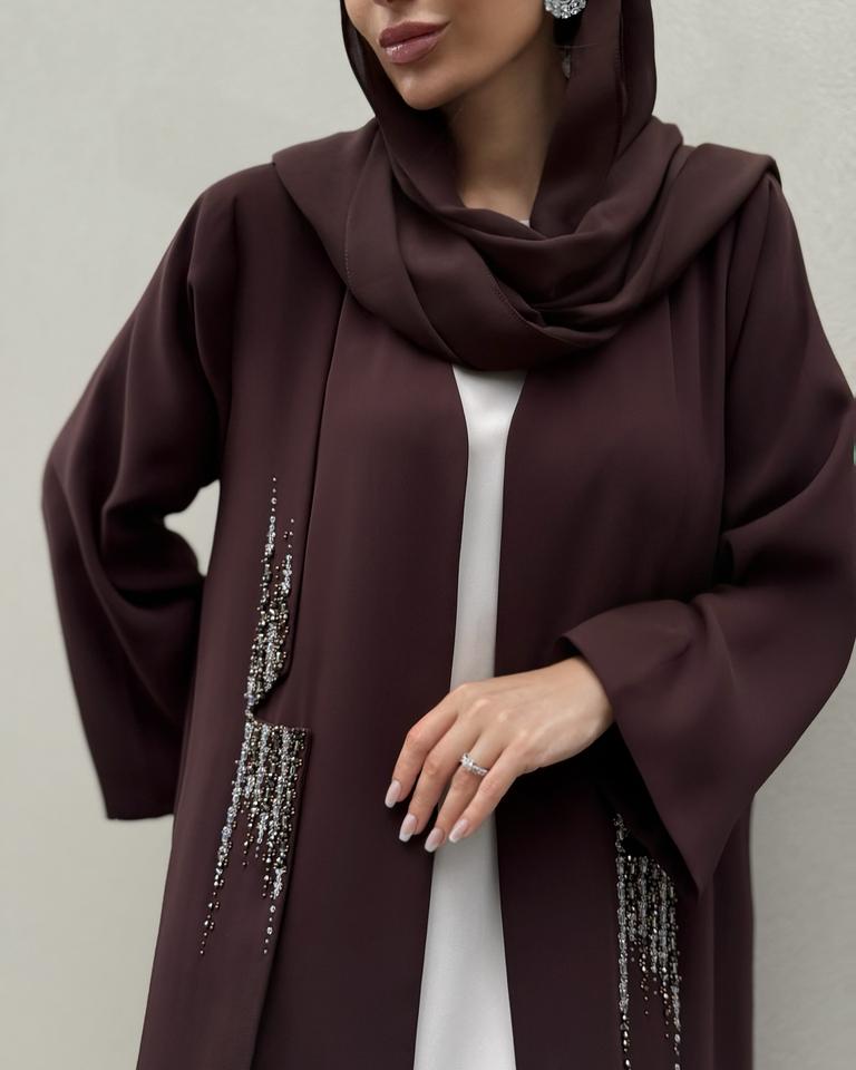 Elegant Open Abaya 2026 Chic and Luxury Daily Abaya Crystal Embellished ...
