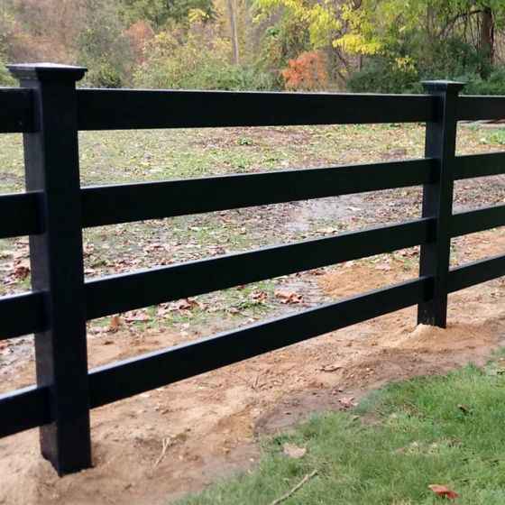 4-rail Black Vinyl Fence Panels - Easy Assemble PVC Farm Fence