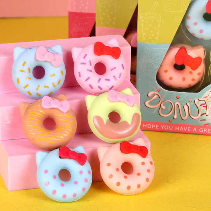 Cute Kawaii Creative Bow Cat Donut Eraser Shape School Kids Eraser Set ...