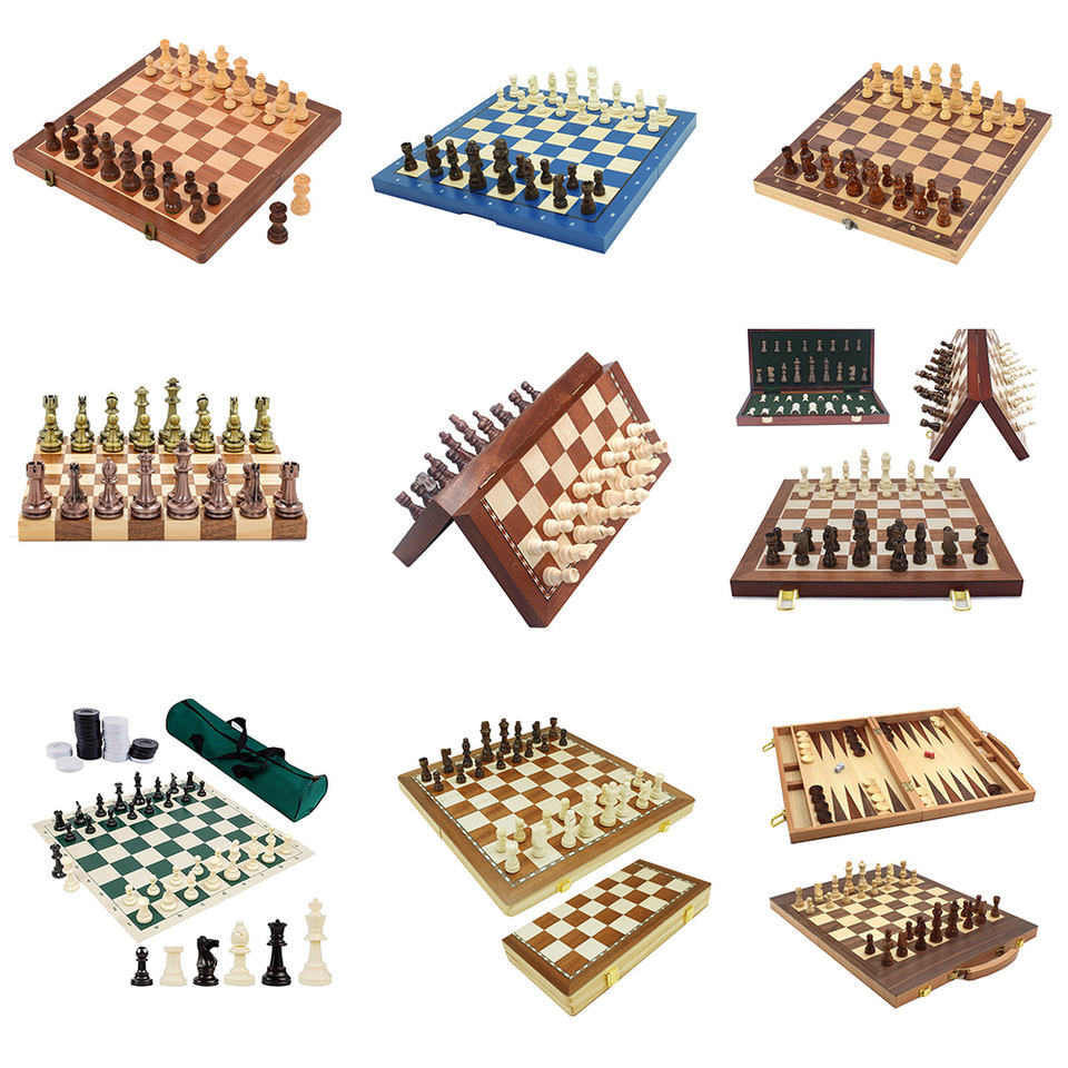 Customizable Wooden Chess Game Set Classic Board Game with Foldable ...