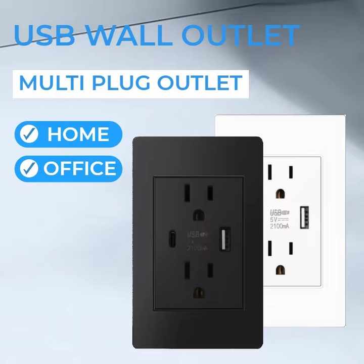 US Standard Wall Socket with USB Type-C Charging Port 5V 2.1A, 118*72mm ...