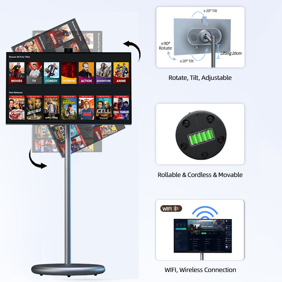 Battery Power Wireless Flat Screen Tv 27 Inch Tv Set With Camera Touch ...