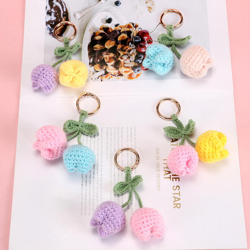 Crochet Tulip Flower Keychain Handmade migurumi Crocheted Knitting Knit ...