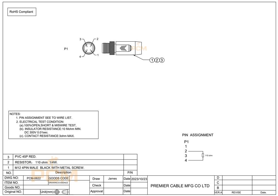 CC-Link M12 4 Pin Connector 110Ω Terminator, Waterproof Termination ...