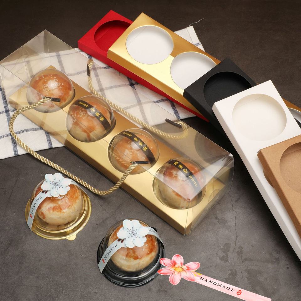 XJH 3 4 Hole Clear Acetate Pastry Box Portable Egg Yolk Puff Cake ...