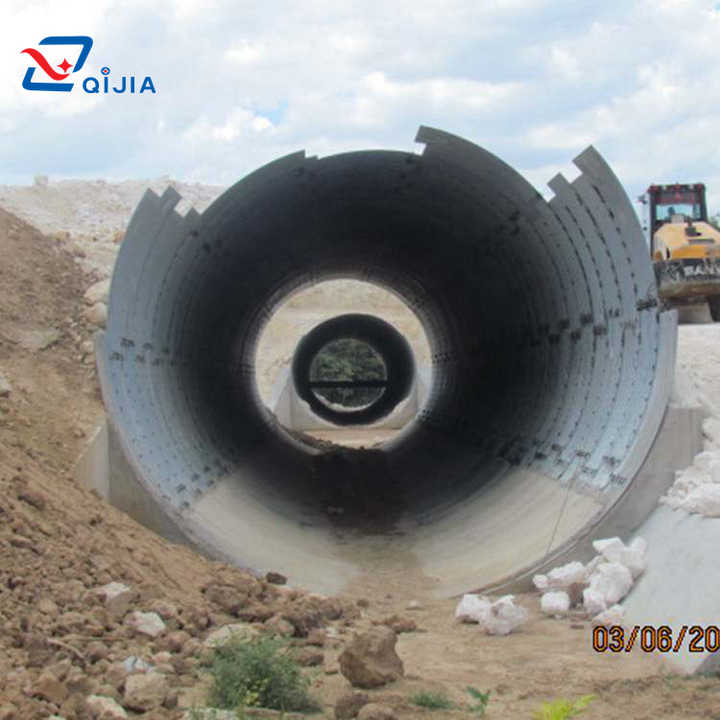 Buried under-ground road culvert assembly corrugated galvanized steel ...