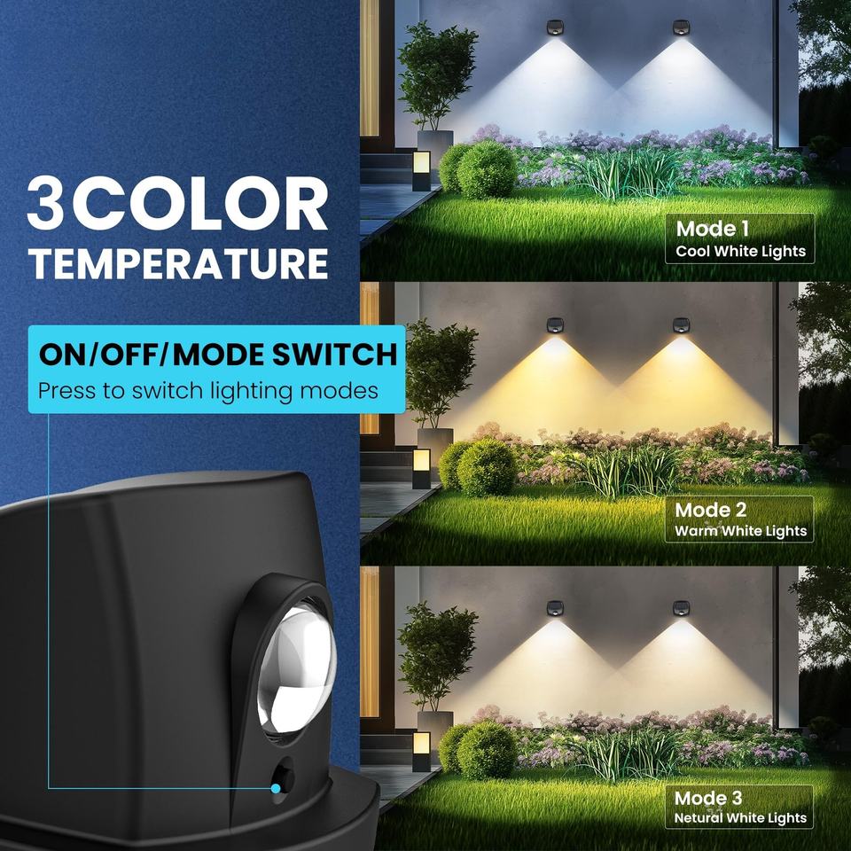 Vantone Waterproof Solar Powered Outdoor Fence Lights - 3cct Led Garden ...