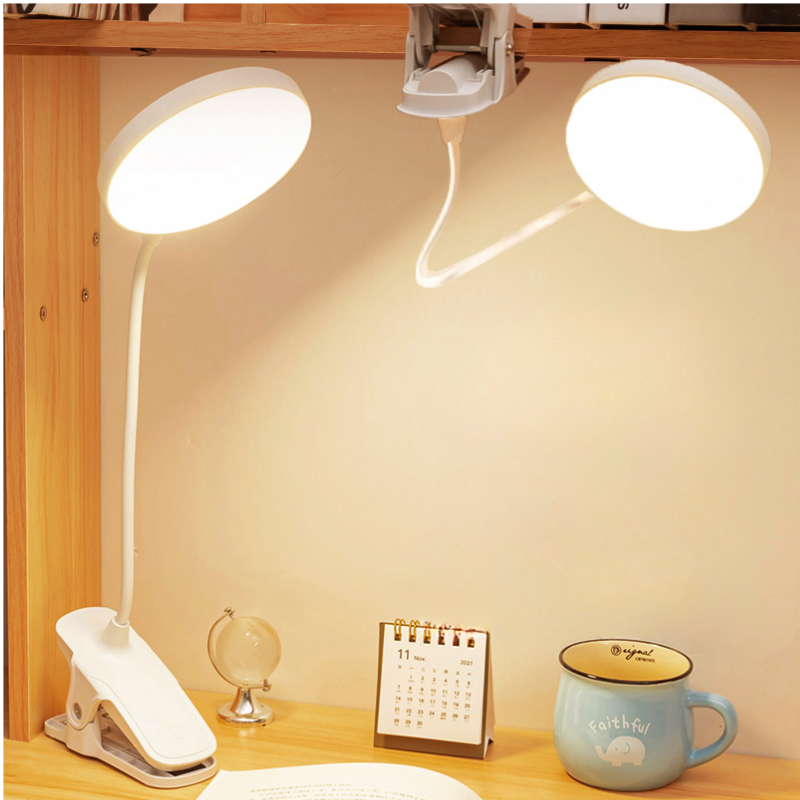Modern LED Desk Lamp Clip Lamps 18 LEDs Reading Lighting 2 USB/Charging ...