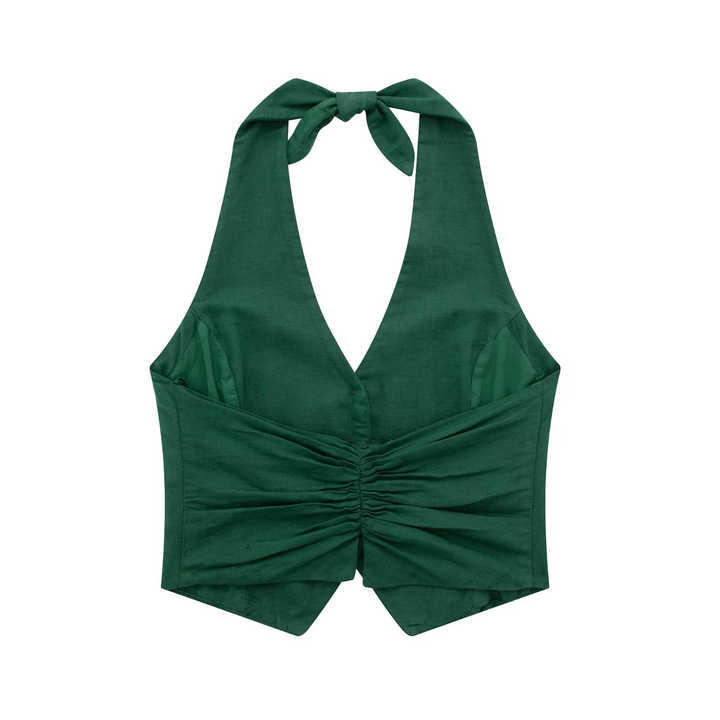 KAR&OT ZA 2024 Summer New Women's Fashion Retro Pleated Halter Collar ...