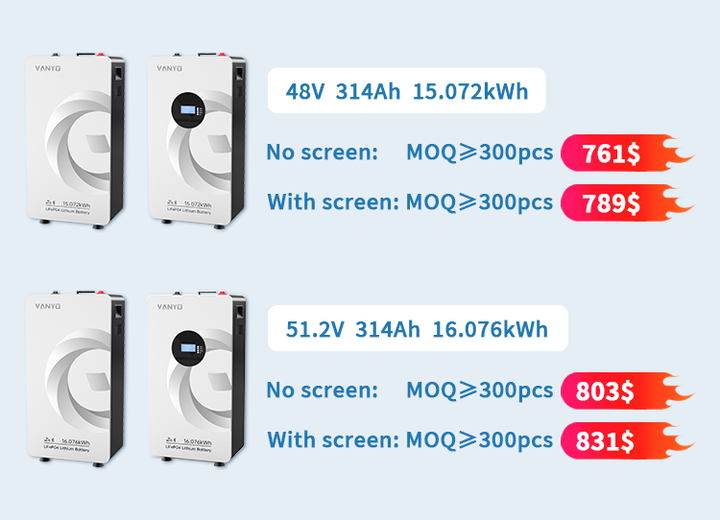 Vanyo Batteries 15kwh 16kwh Lithium Ion Batteries 48v 51.2V 300ah 314ah ...