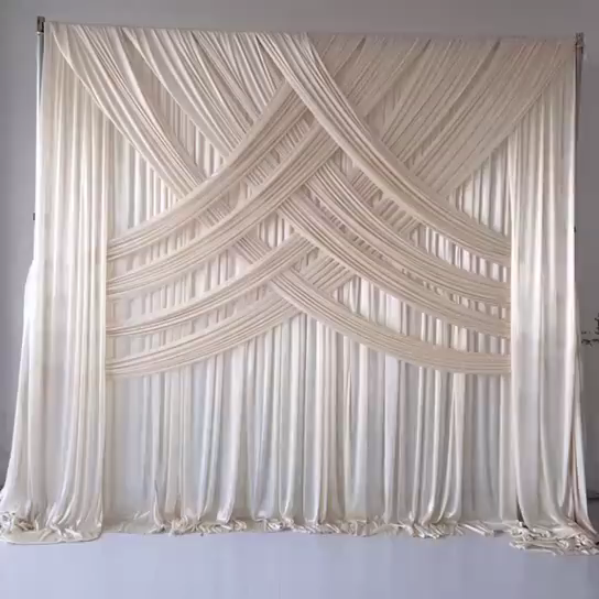 Custom Luxury Wedding Backdrop with White Silk Curtains & Cross Valance ...