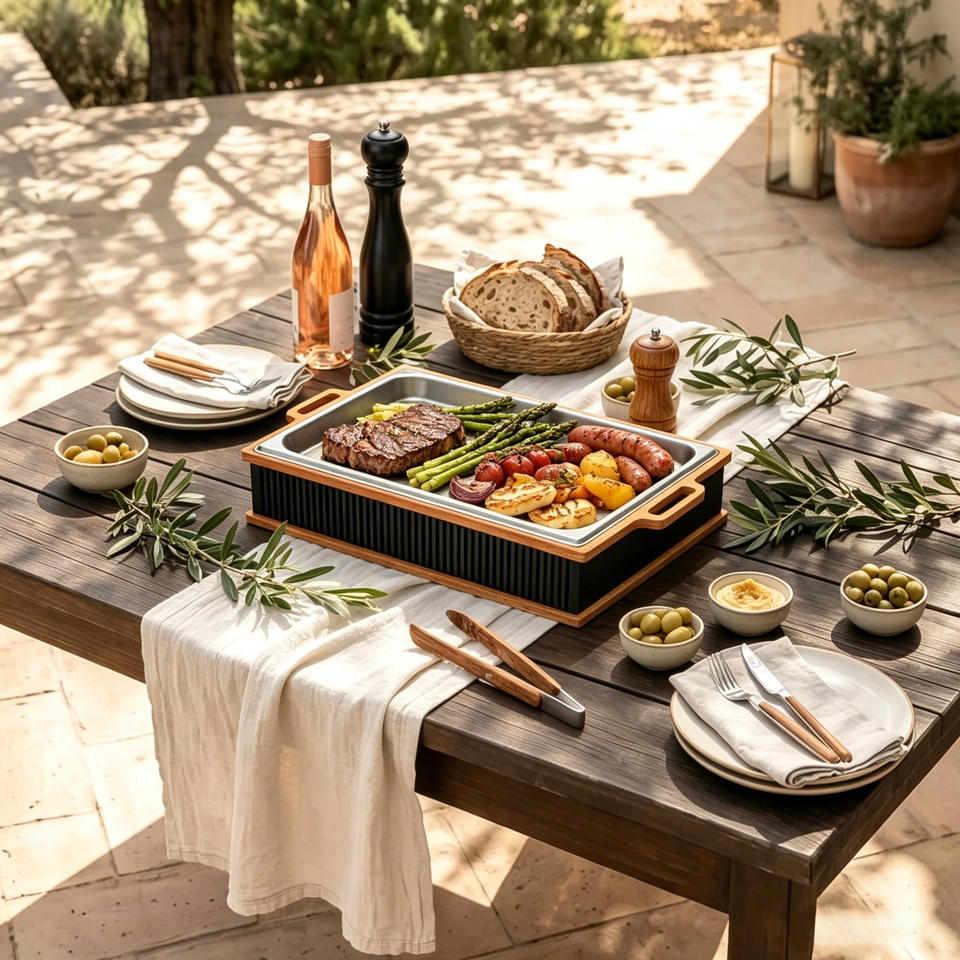 BBQ Wooden Warming Plate Tray Charcuterie Hot Plate Griller for Camping ...