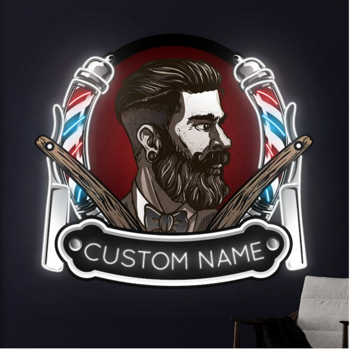 Custom Barber Shop Logo LED Neon Sign - Business Decoration