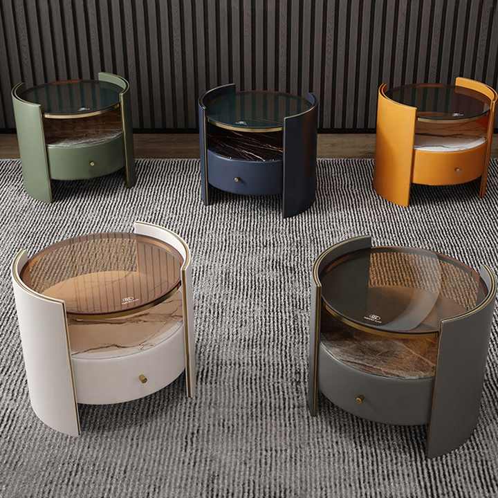 Minimalism Rock Panel Round Bedside Table Simple Modern Bedroom Brown ...