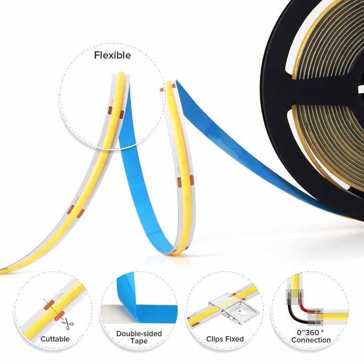 2025 8mm Cob 480leds/m Ra95 Ce Rohs Flexible Led Tape 3000k 4000k 6000k ...
