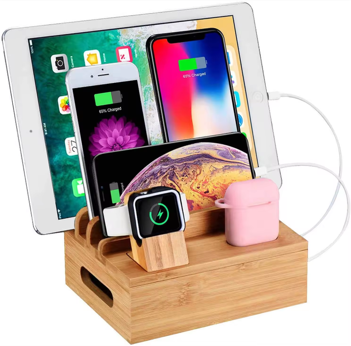 Multifunction Bamboo Wood Phone Docking Station Cell Phone Stand Watch ...