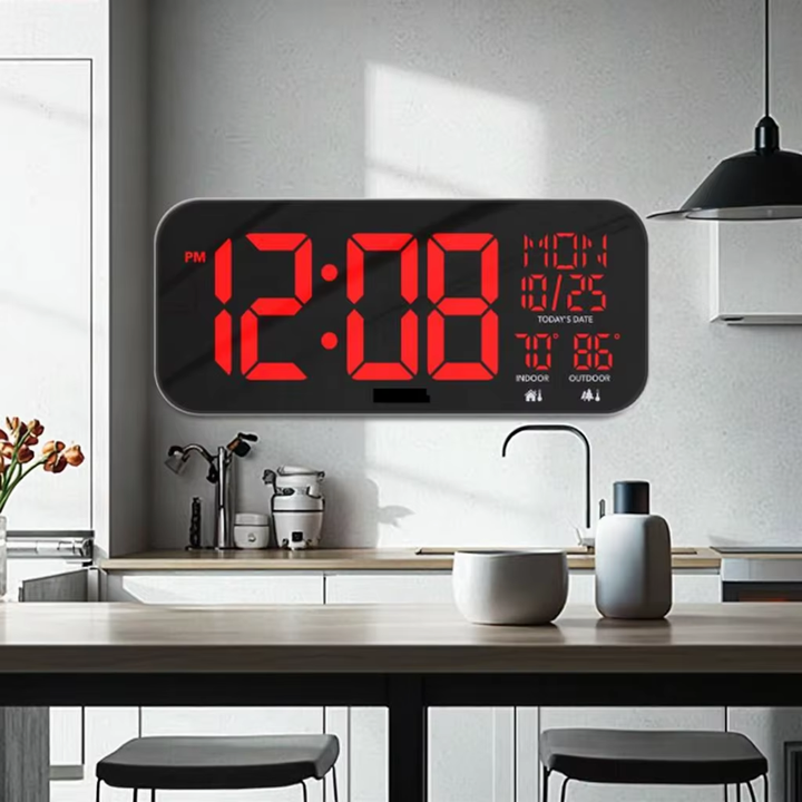 Simple Square LED Digital Clock with Indoor/outdoor Temp