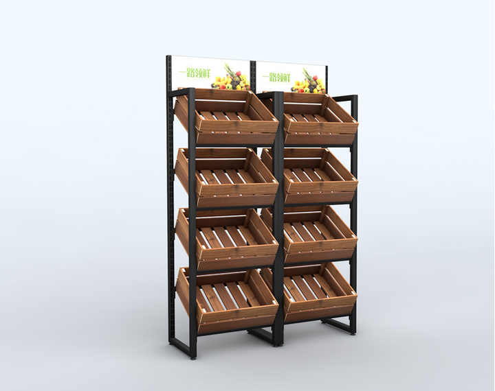 Wooden Fruit Vegetable Display Rack Wind Rack with Wooden Baskets for ...