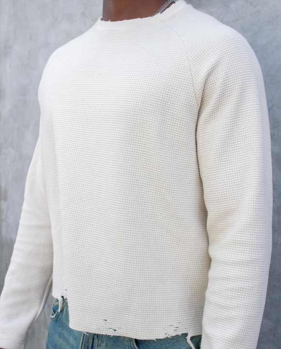 Streetwear Distressed t Shirts Waffle Knit Long Sleeve Shirts Custom ...