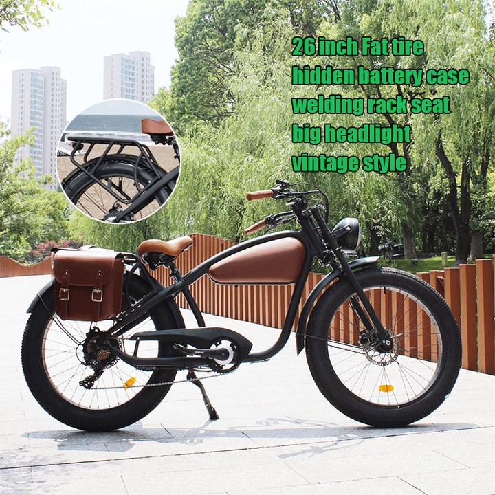 26-Inch Cafe Racer Cruiser Electric Bike Fat Tire Vintage Electric Road ...