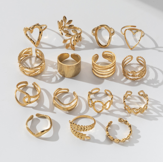 Personalized Love Geometry Ring Set with Simple Chain Opening Design ...