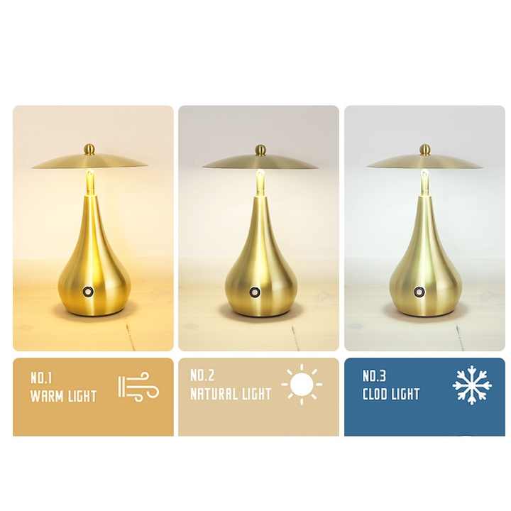 Gold Portable Rechargeable 3 Color Modes Stepless Dimming LED Table ...