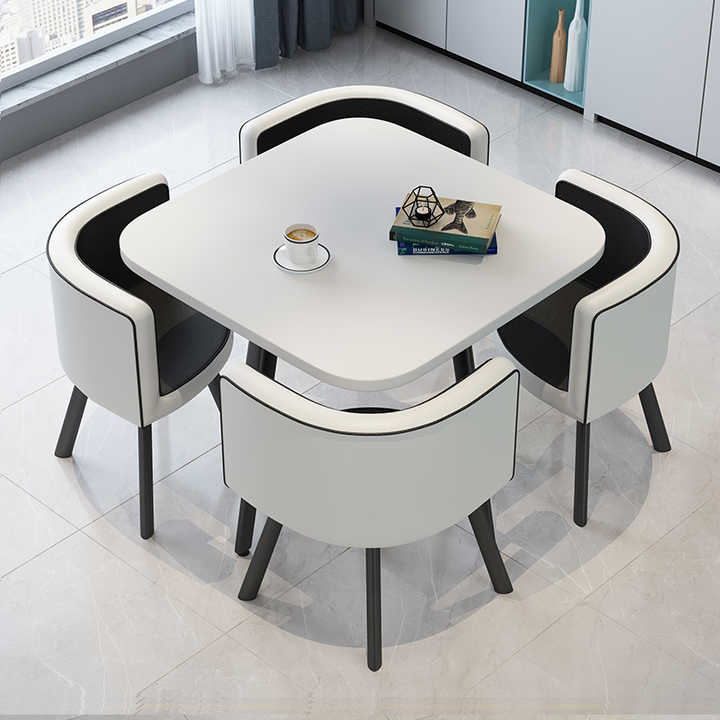 Luxury Modern Square Dining Table Set Includes Four Chairs and a Coffee ...