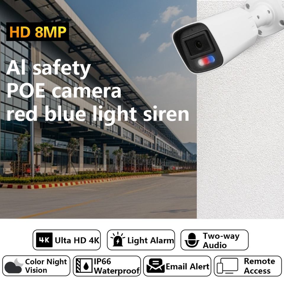 4mp 6mp 8mp Human & Vehicle Detection Strobe Warning Light Audio Alarm ...