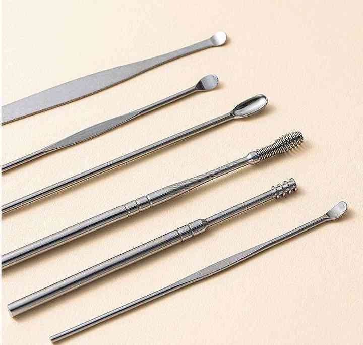 6Pcs Ear Cleaner Kits Stainless Steel Hand-held Earpick Earwax Remover ...