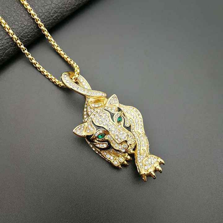 Custom Gold Plated Iced Out Leopard Head Pendant Necklace For Men - Oem