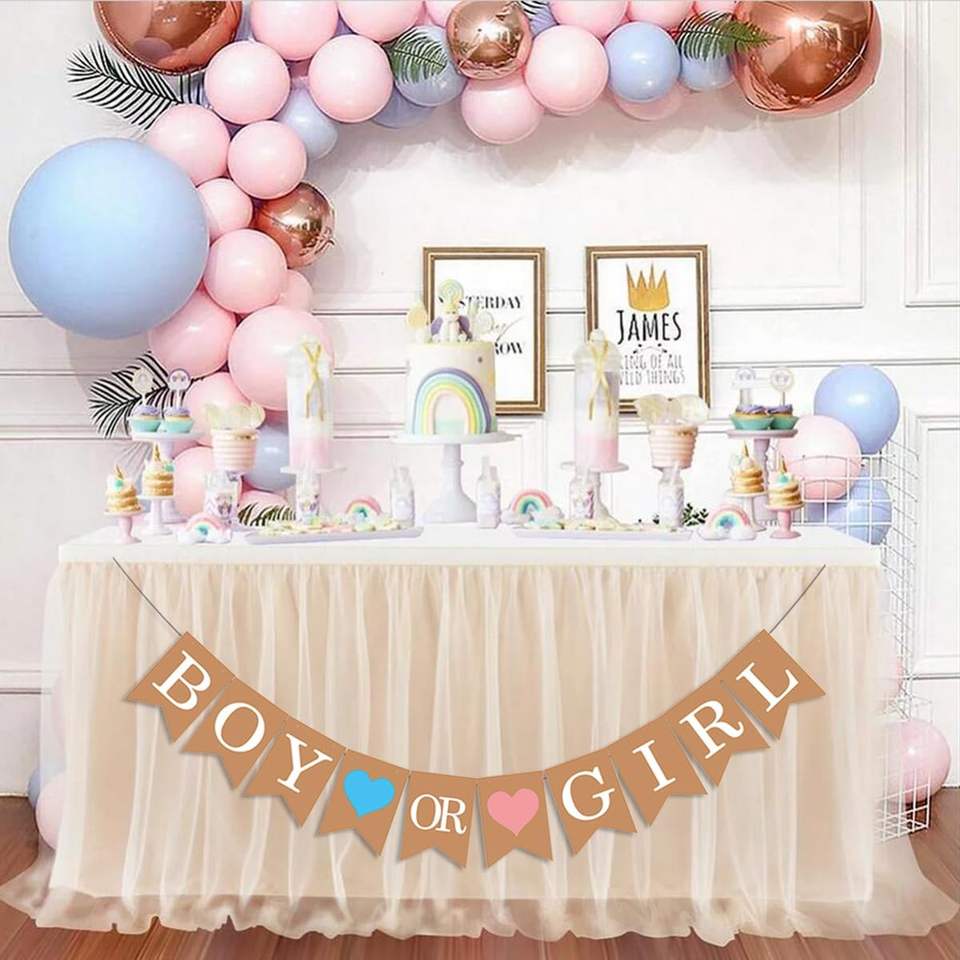 Colorful Paper Boy Girl Baby Gender Sign Banner Reusable Party ...